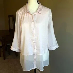 Reitmans | Tops | Reitmans Pink Partial Sheer 34 Length Sleeved ...